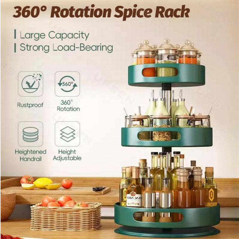 360°Rotating Spice Rack 1/2/3 Tier Turntable Spice Rack Metal Kitchen ...