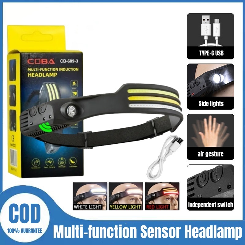 Multi-function Sensor Headlamp 270° Wide Beam Head Lamp LED Head Lamp Flashlight OutdoorUSB ...