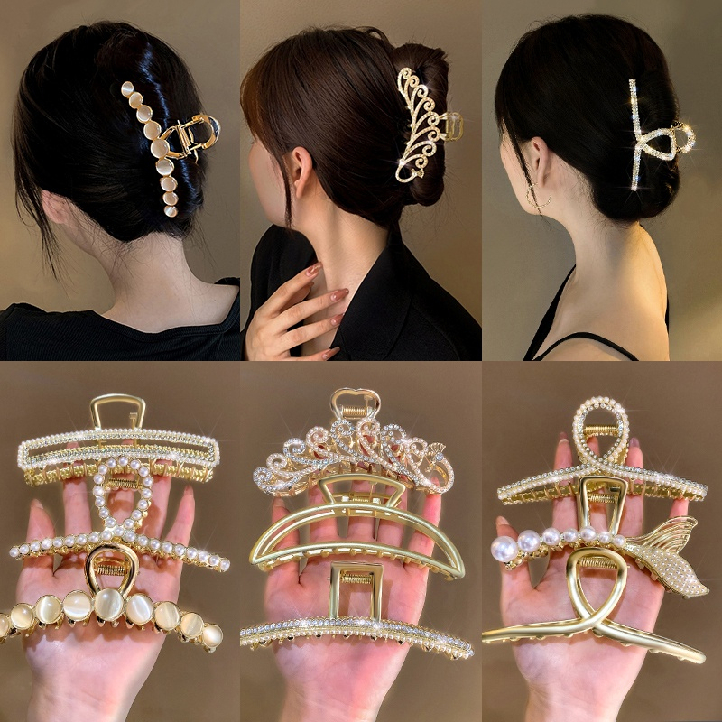 Metal Hair Clamp Luxury Butterfly Hair Clip Gold Rose Flower Gripper ...