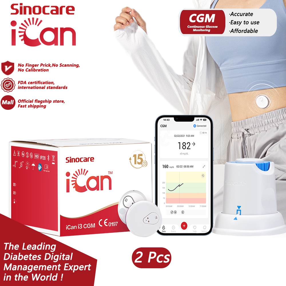 2Pcs Sinocare iCan i3 Continuous Glucose Monitoring (CGM) System 24Hx15Days Real Time Blood ...