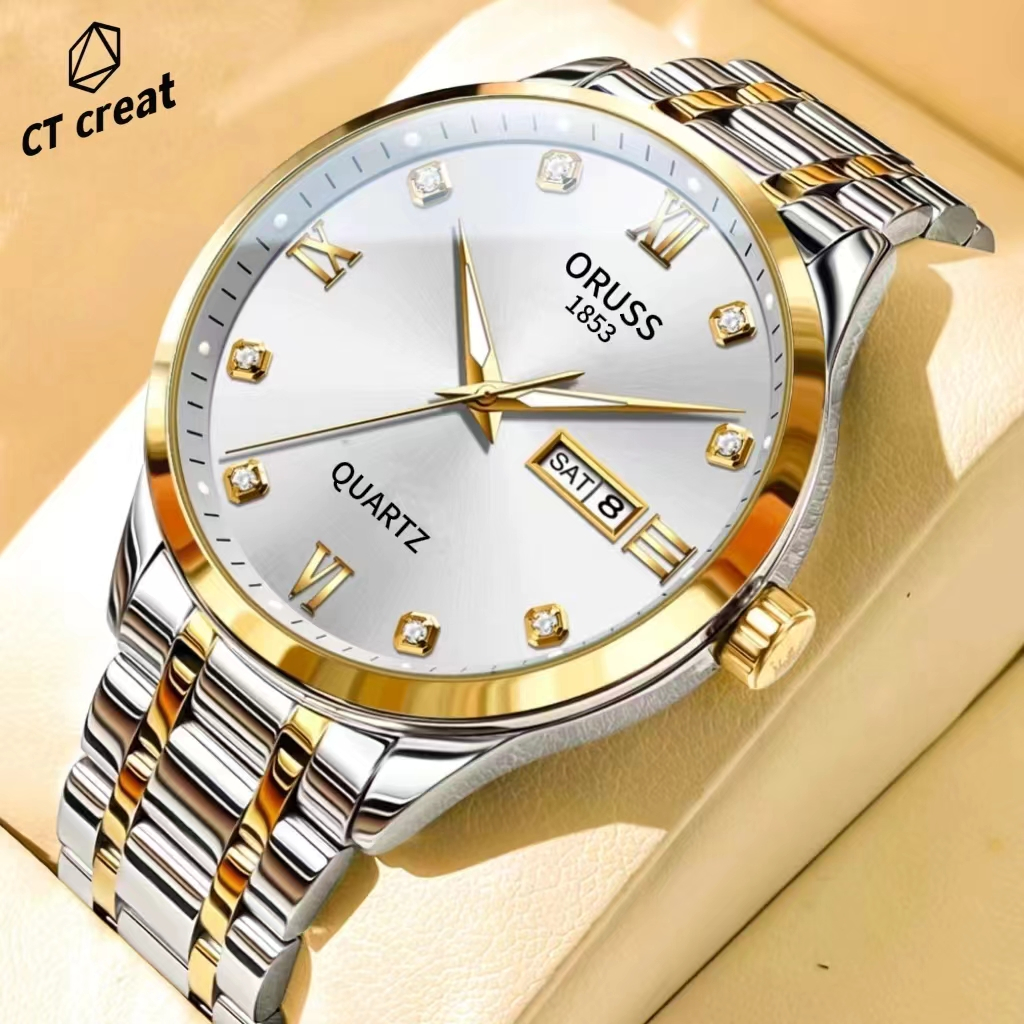 [Gift][With Box]ORUSS Original Men/Women Stainless Steel Dual Calendar ...