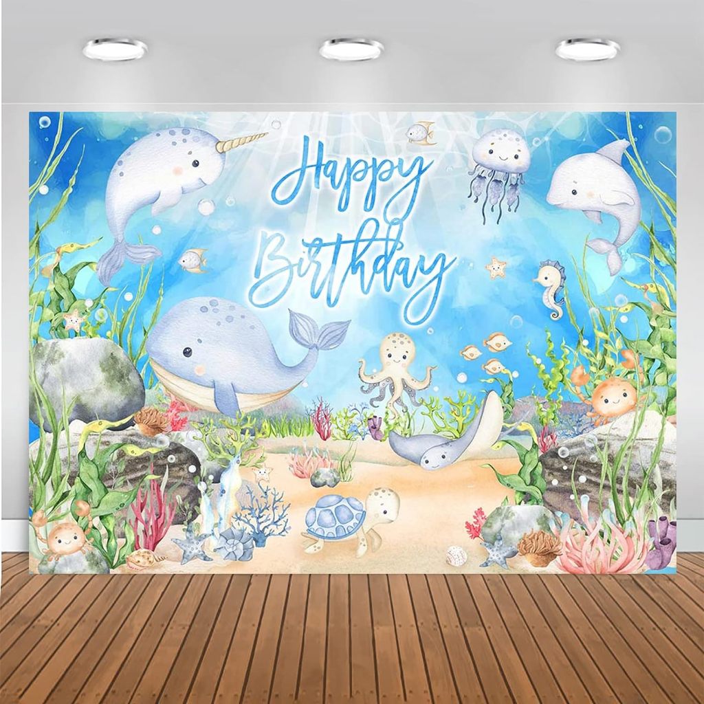 Under The Sea Birthday Photography Backdrop 5x3ft Blue Ocean Sea ...
