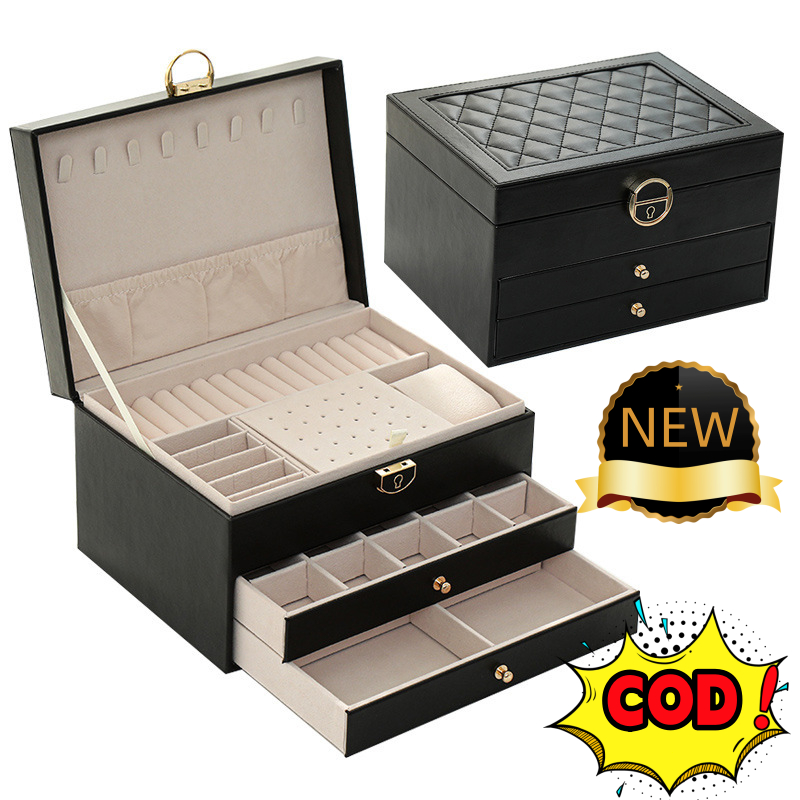 Three-layer multi-function leather jewelry box jewelry storage box ...