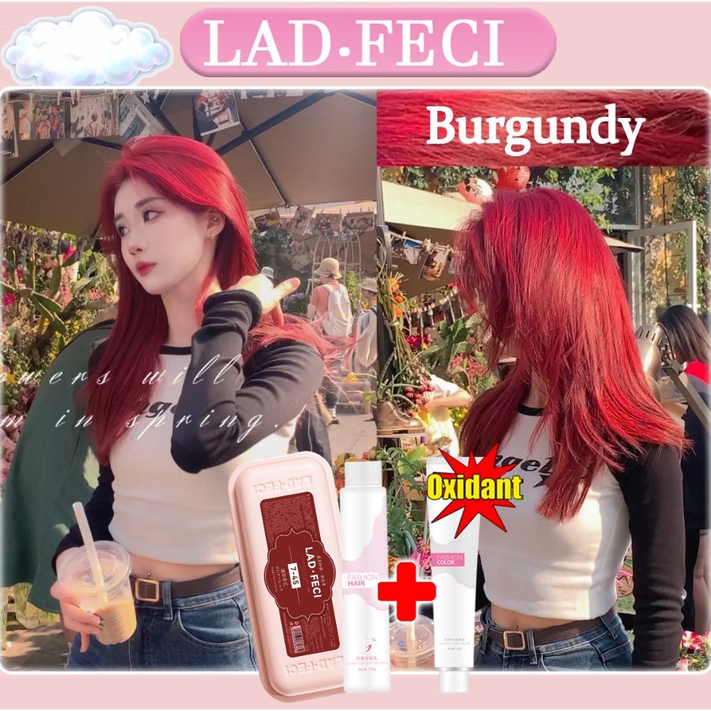 LAD Organic Hair Color Permanent (100ml Hair Dye+100ml Oxidant)Burgundy ...
