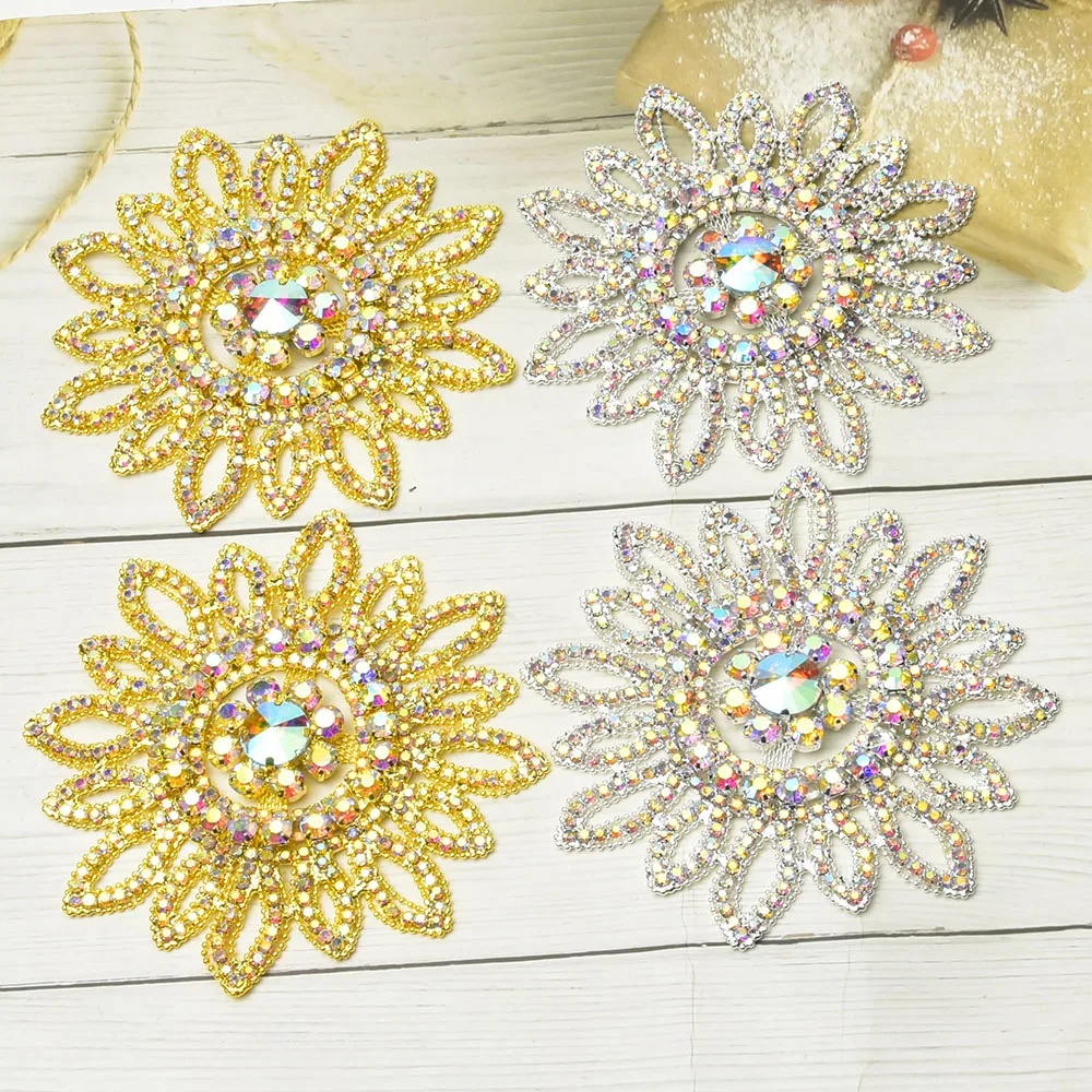 10.8cm AB Crystal Gold Flat Back Crystal Rhinestone Metal Botton DIY ...