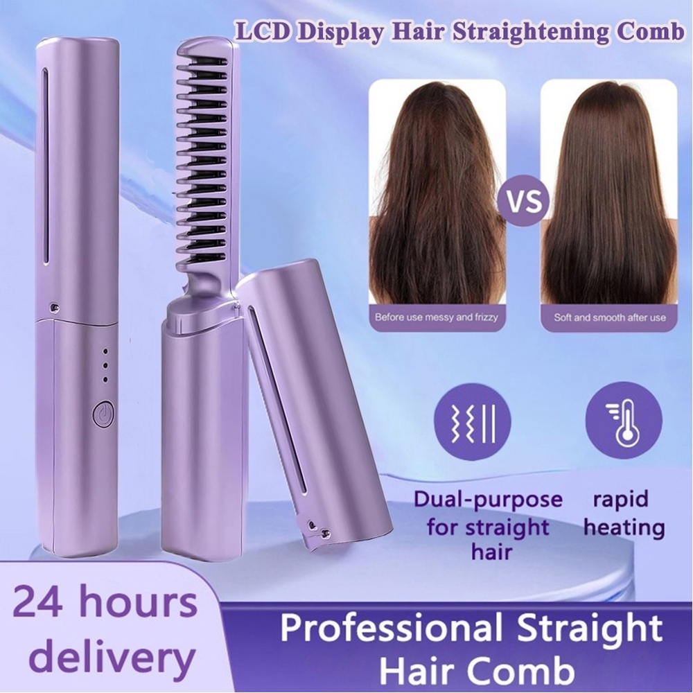 Portable Hair Straightener Comb Wireless Electric Rechargeable Hot ...