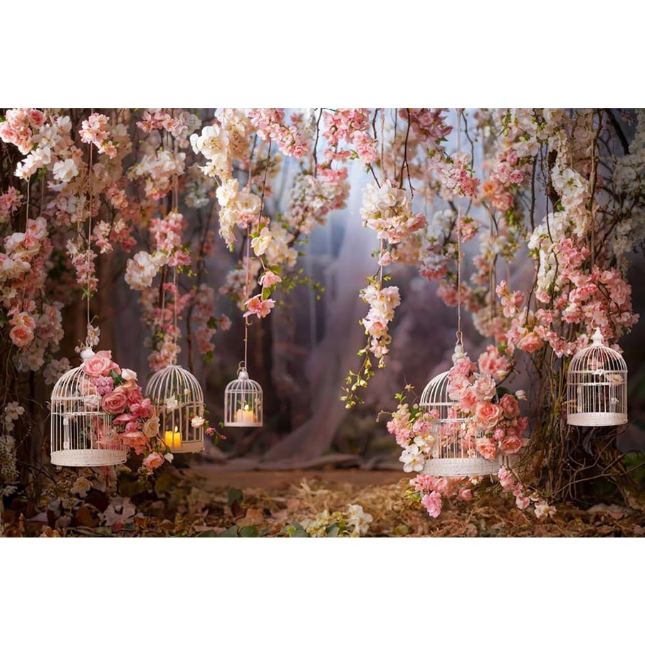 7x5ft Polyester fabric Spring Pink Flowers Backdrops for Photography ...