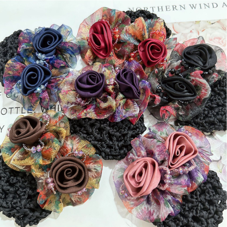 Temperament double flower hair net spring hair clip woman back of the ...