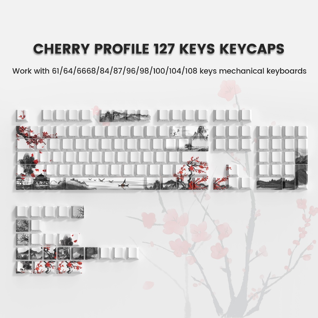 WOMIER 127 Keys Cherry Blossom Japanese Shine Through Keycaps Custom ...
