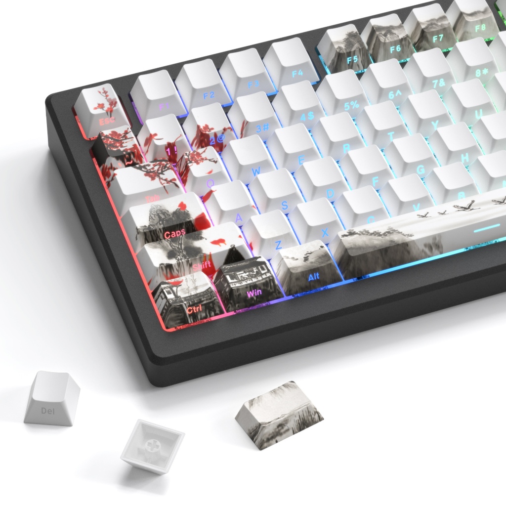WOMIER 127 Keys Cherry Blossom Japanese Shine Through Keycaps Custom ...