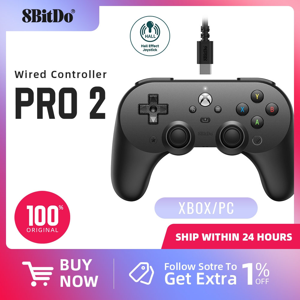 8bitdo - Wired Game Controller Pro 2 For Xbox, Hall Effect Controller, Updated, 3.5mm Audio Jack ...