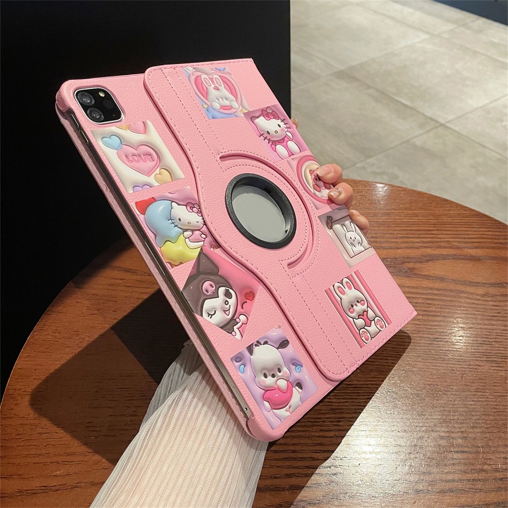 360° Rotating Stand Flip Leather Tablet Case With Cartoon Sticker ...