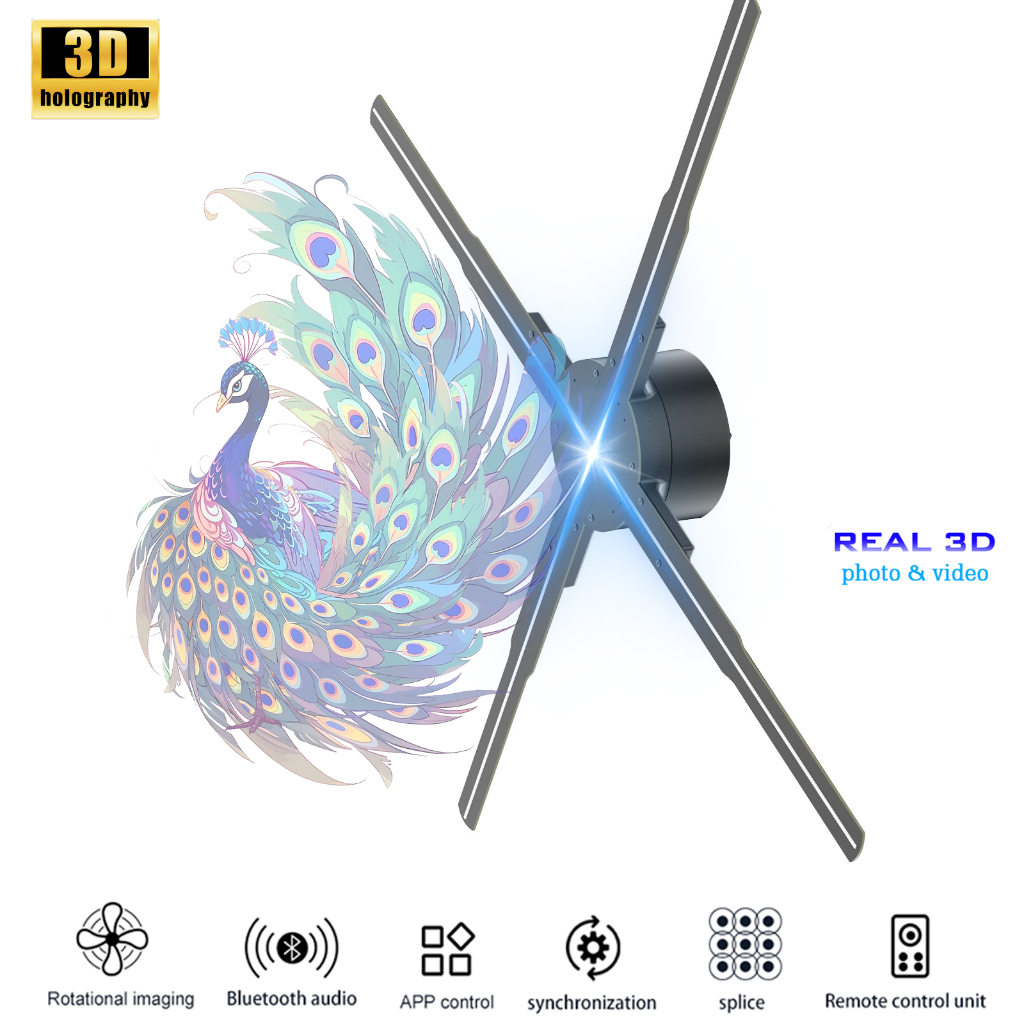 65cm Holographic Sector 3D 768 led Projector Advertisement Sign Neon HD Player Support Video ...