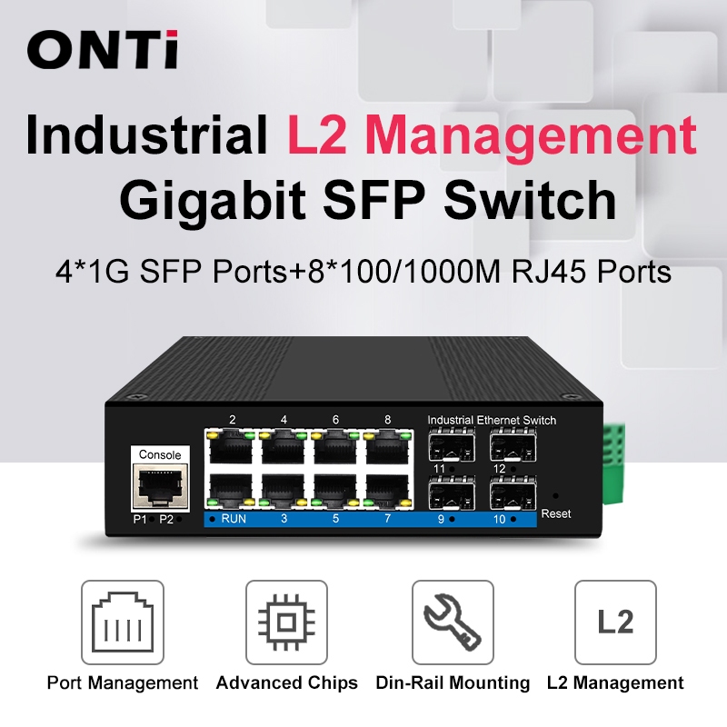 ONTi Gigabit Ring Network Switch 2 / 4 SFP Fiber + 4 / 8 RJ45 Port ...