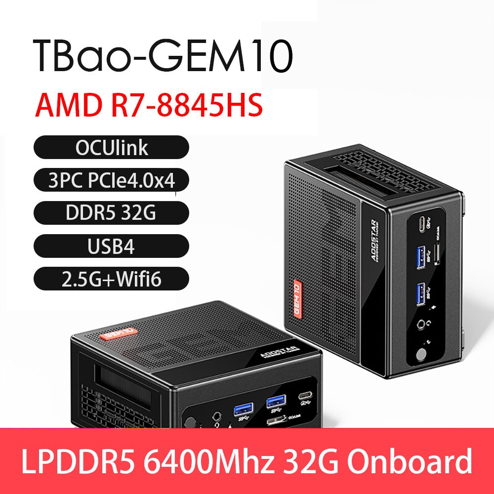 Tbao Gem10 Mini PC AMD R7 7840HS/R9 7940HS USB4 OCuLink Onboard LPDDR5 ...
