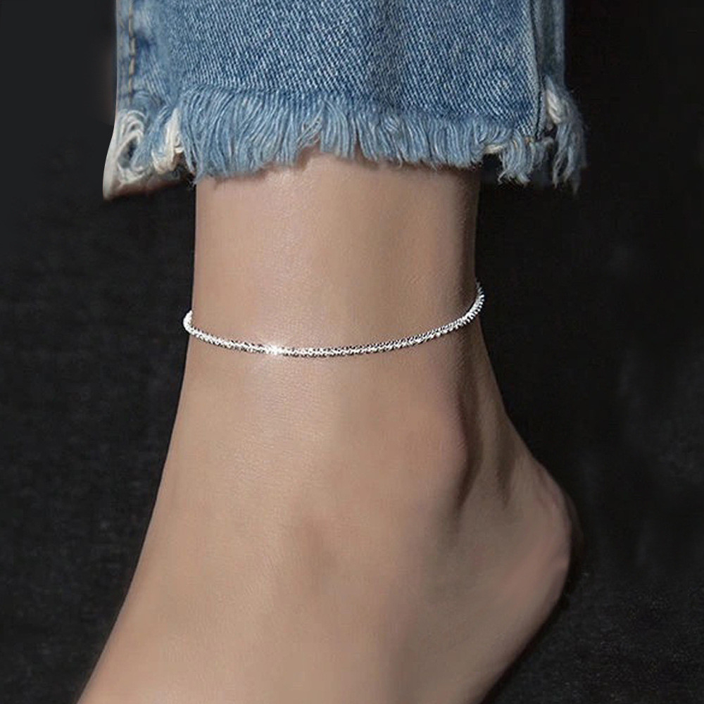 Full Sky Star Women's Shining Diamond Ankle Chain Women's Simple Silver ...