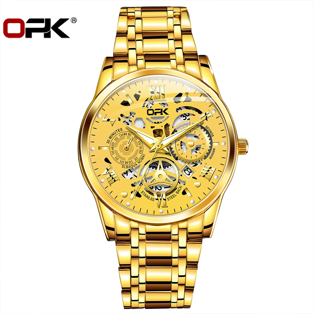 OPK Watch For Men Waterproof Original With Box Stainless Steel Gold ...