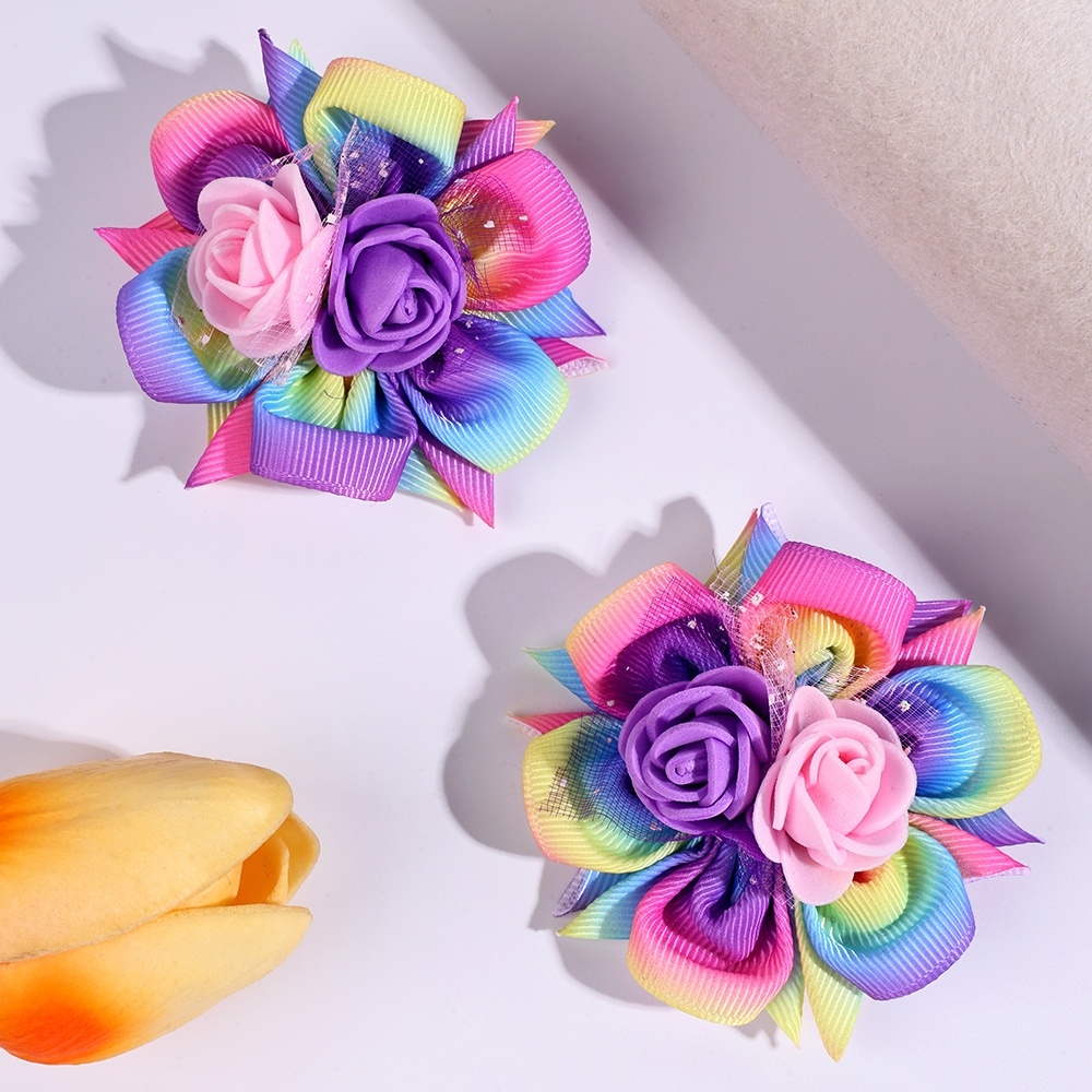 2Pcs/set Gradient Rainbow Flowers Hair Clips Children's Hair Clips ...