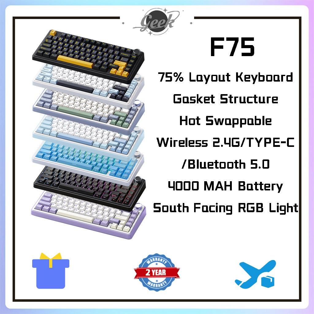 AULA F75 Wireless Mechanical Keyboard 75% GASKET Structure RGB Hot ...