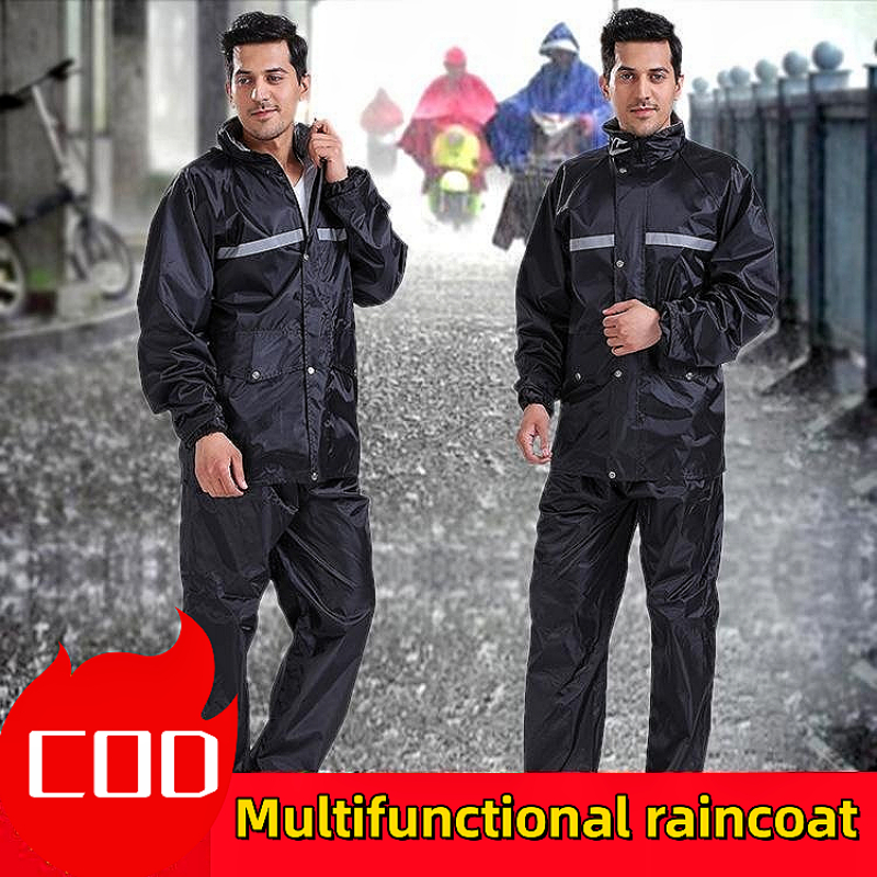 NEW Waterproof Raincoat Set Men Women Thick rainsuit reflective stripe ...
