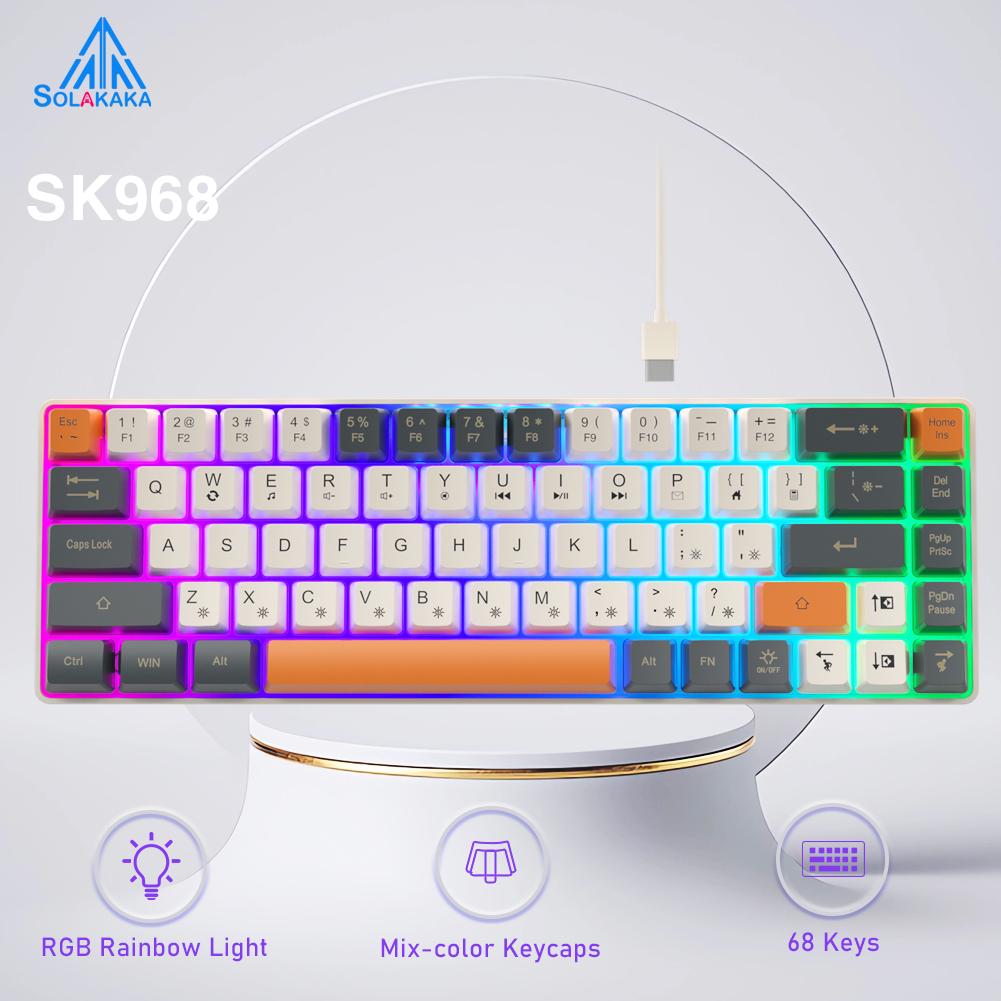 SOLAKAKA SK968 68Keys Wired RGB Membrane Keyboard Colorful Keycaps with ...