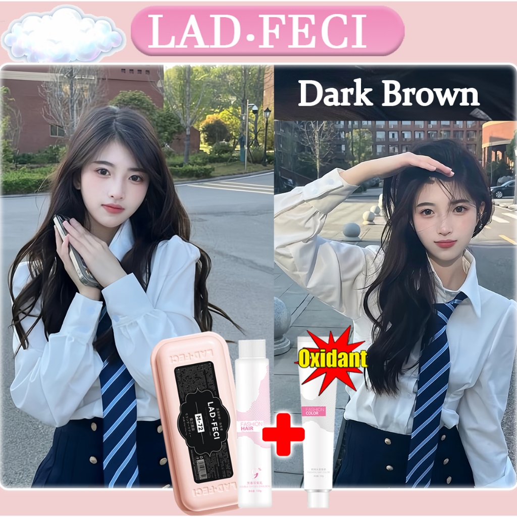 LAD Hair Color Permanent Dark Brown (100ml Hair Dye+100ml Oxidant ...