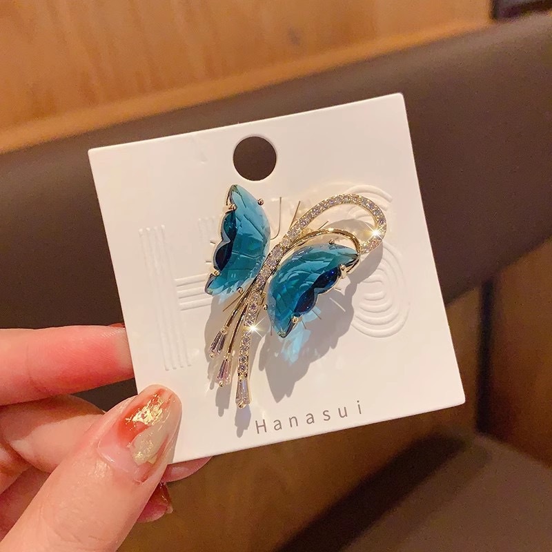 Exquisite shine Rhinestone Blue Butterfly Brooch Cute Butterfly Insects ...