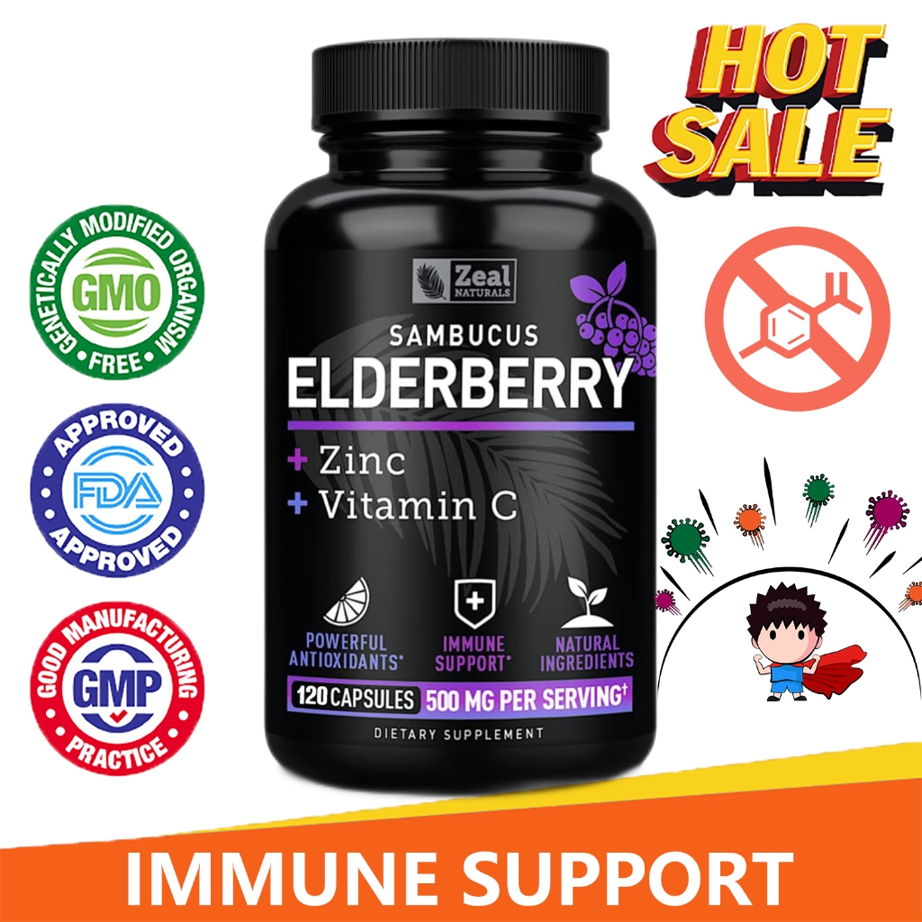 Zeal Naturals Max Strength Elderberry + Zinc + Vitamin C | 500 mg Immune System Support | Shopee ...