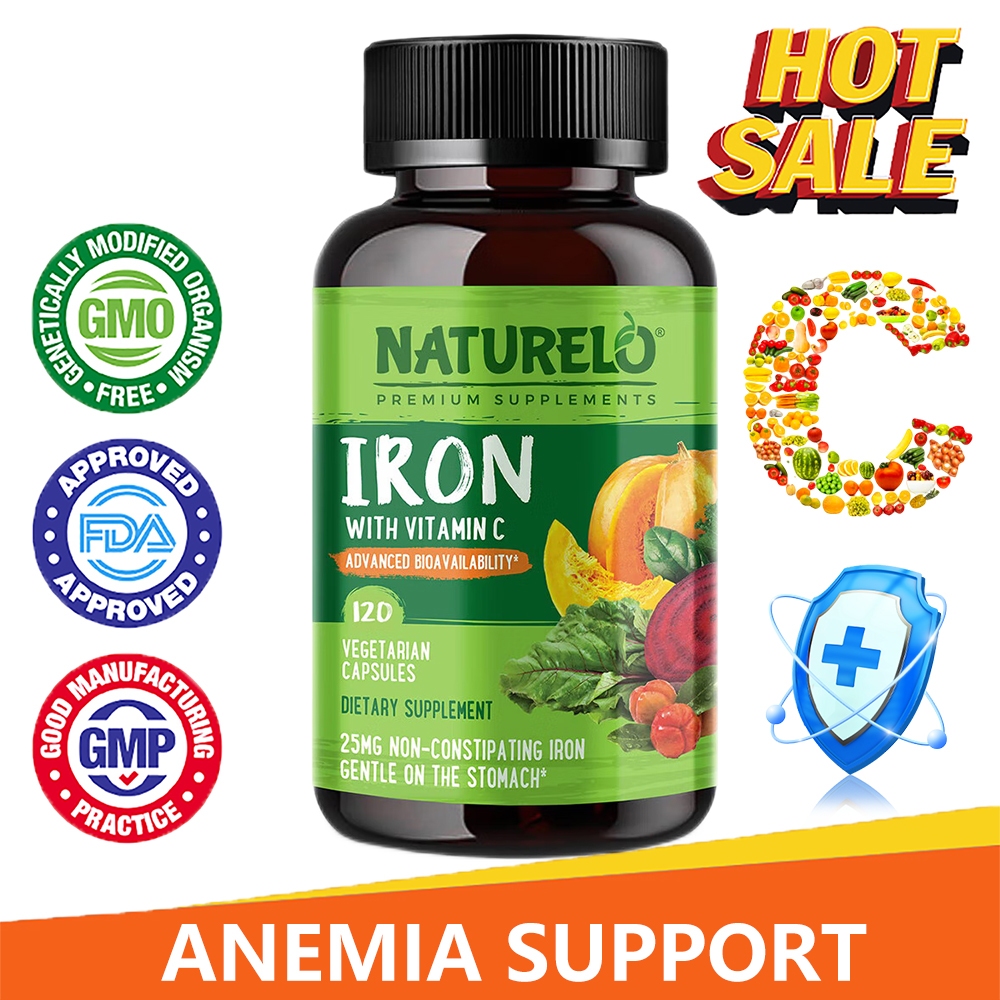 NATURELO Vegan Iron Supplement with Vitamin C and Organic Whole Foods ...