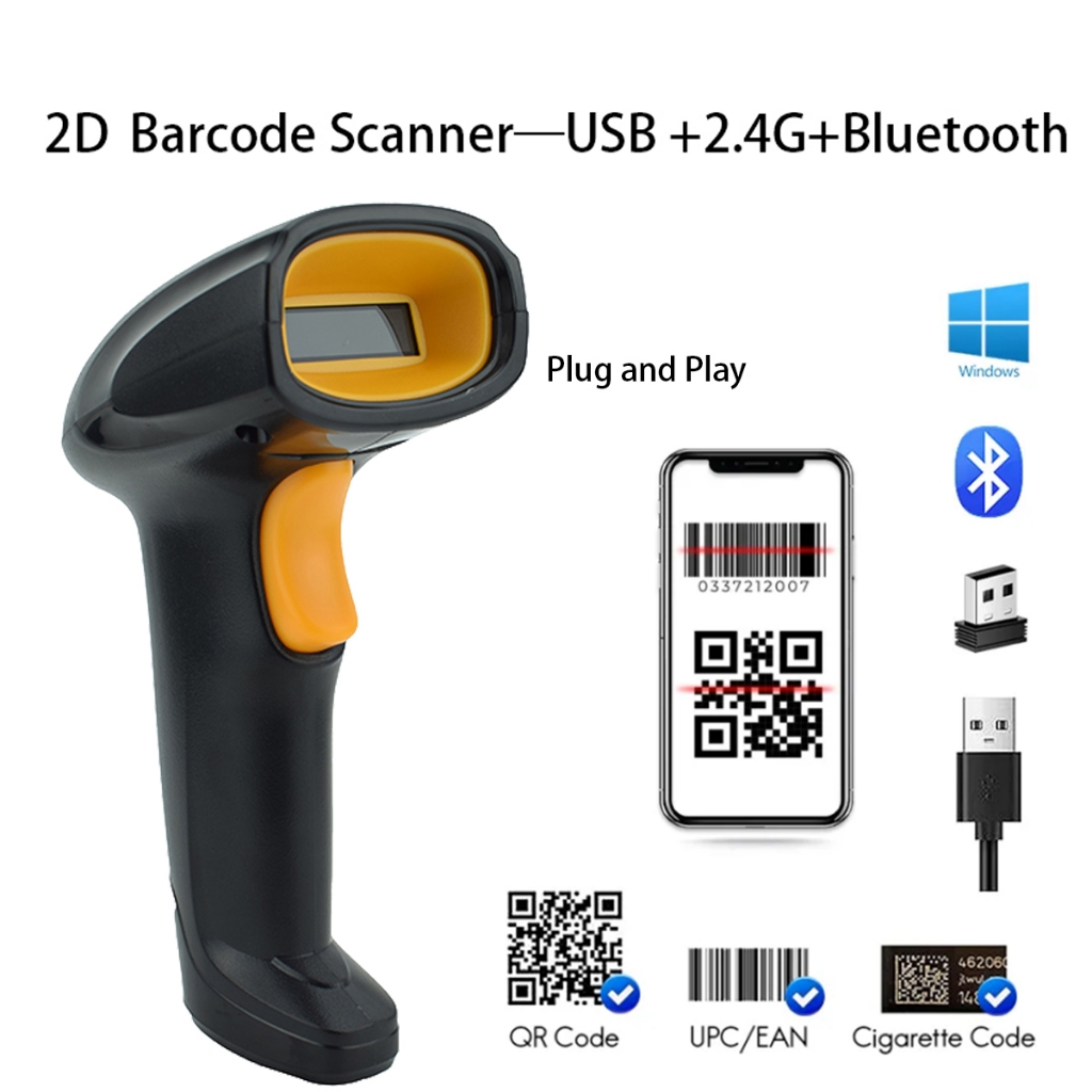 1D 2D Wired Wireless Bluetooth Barcode Reader Handheld Laser Barcode ...