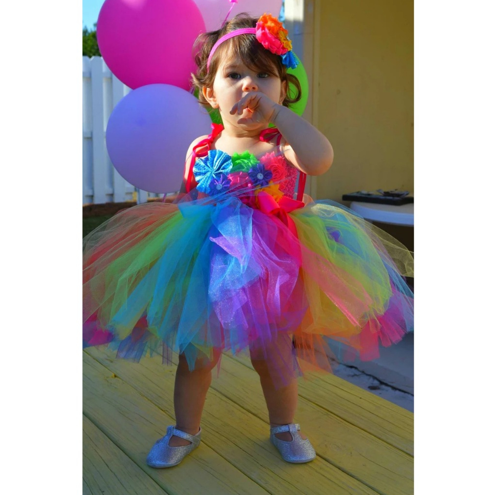 Cute Baby Rainbow Tutu Dress Kids Flower Dress with Hairbow Set ...