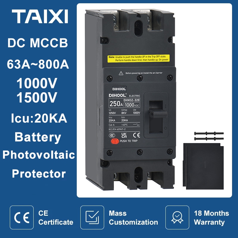 DC MCCB Molded Case Circuit Breaker 2P 12V 24V 1000V 1500V 100A 200A 250A 400A 630A Battery ...