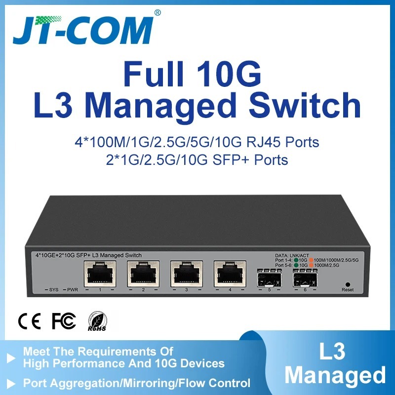 JT-COM Network switch 2 10G SFP+ ports + 4 10G RJ45 ports Mangement ...