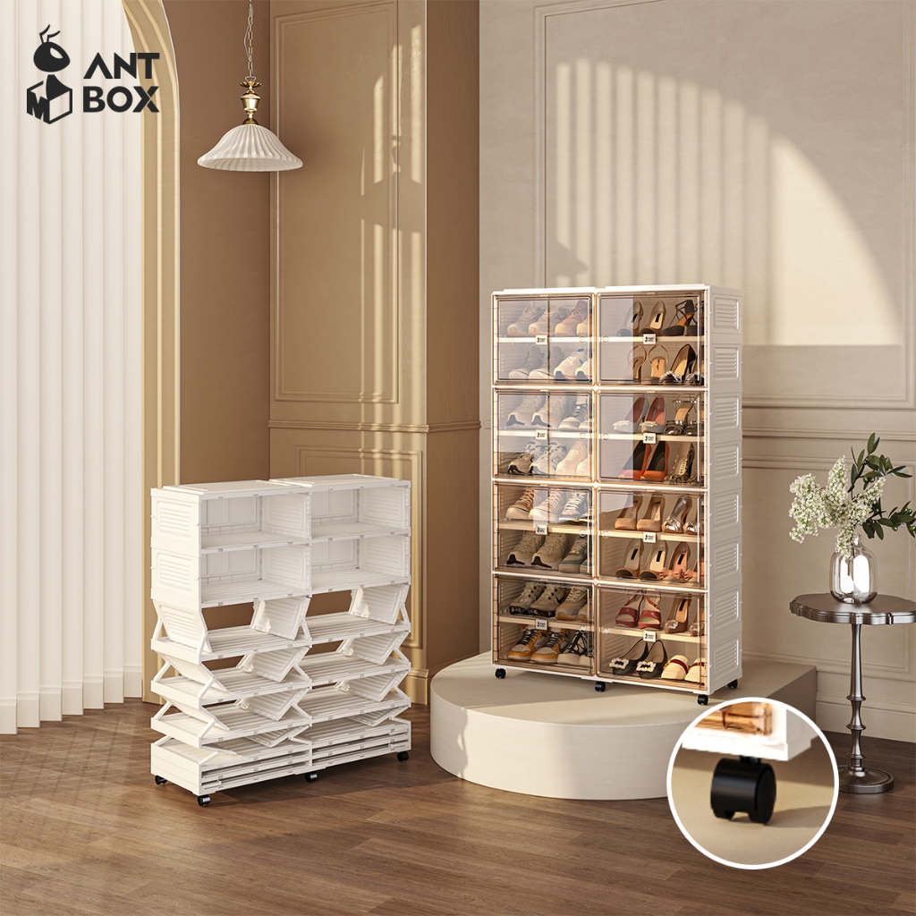 ANTBOX Shoes Box Cabinet with Wheels Shoes Display Storage Box Easy ...