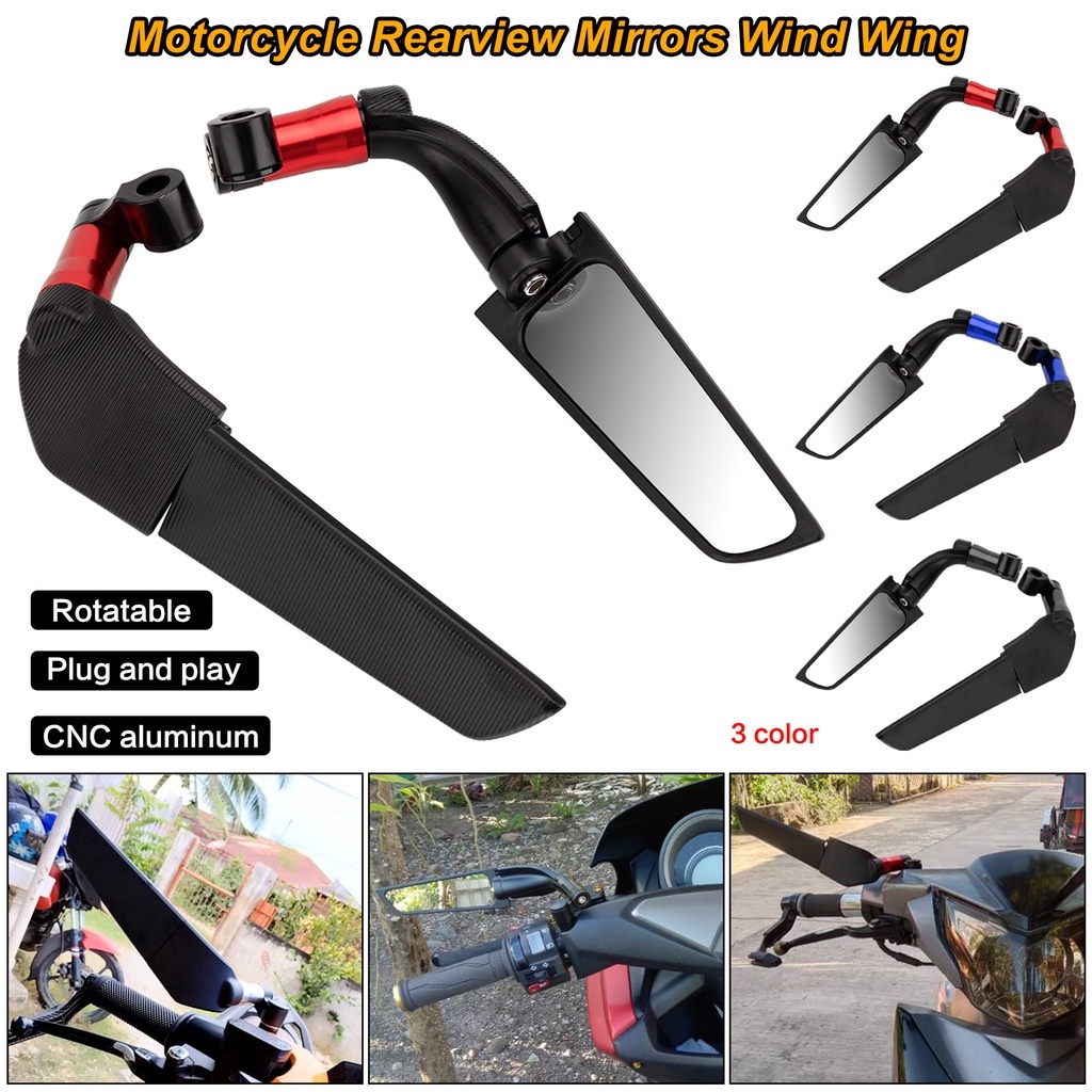 Motorcycle Universal Stealth Side Mirrors Wind Wing 180+360 Adjustable ...