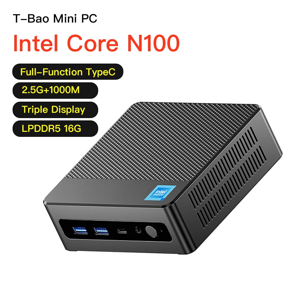 TBao Mini PC Intel N100 LPDDR5 4800MHz Dual Network Port Type-C Home ...