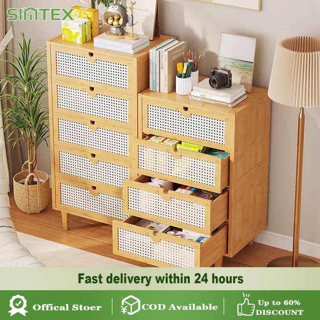 【On Hand】Bamboo Drawer Chest Cover Rattan Drawer Locker Family Living ...
