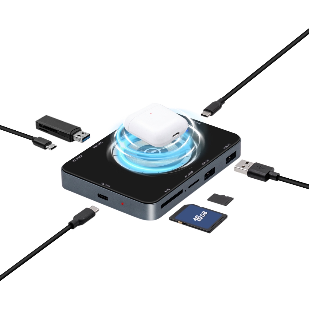 10 in 1 Multi-Port USB 3.0 Hub Docking Station with 15W Wireless ...