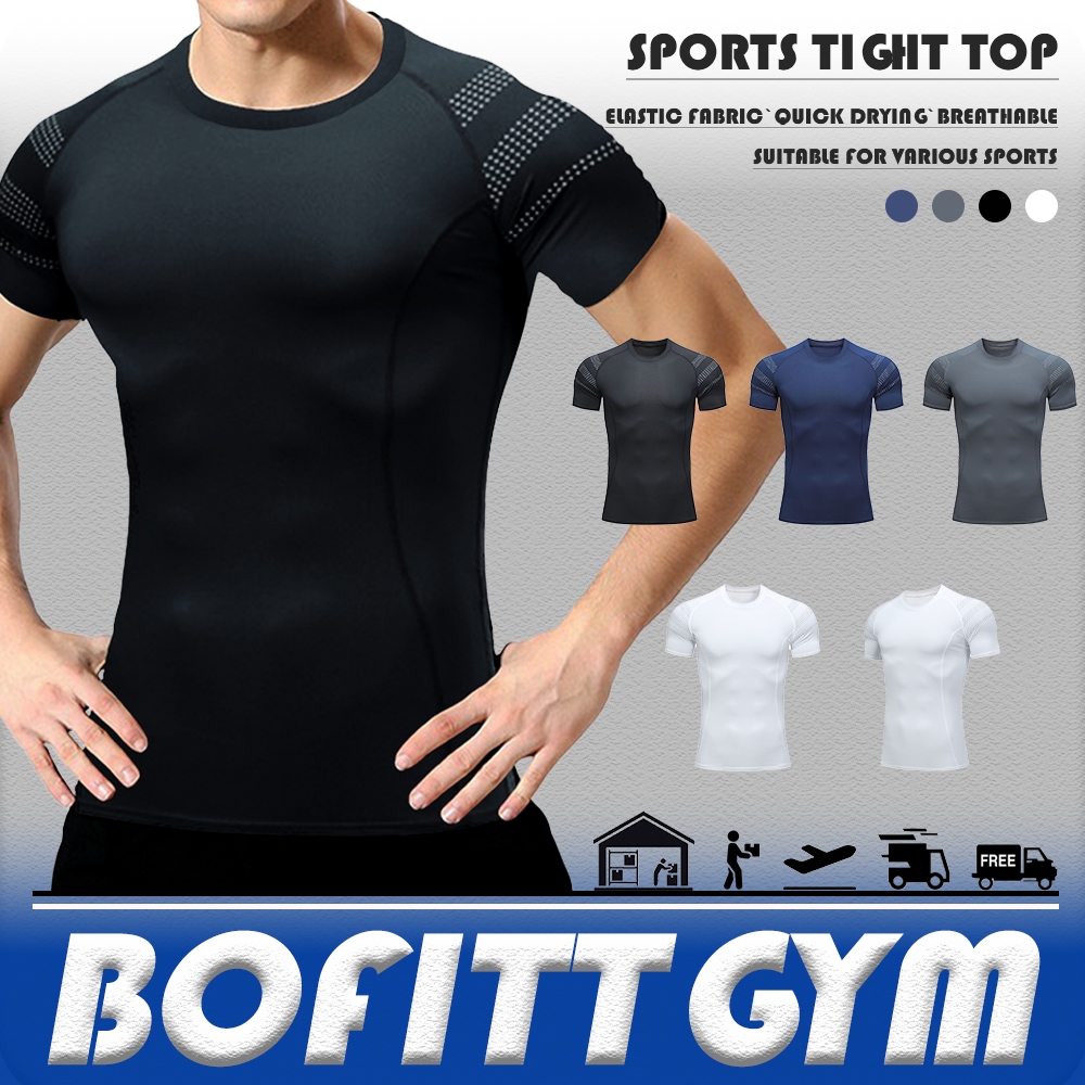 BOFITTGYM Men Compression Short Sleeve Tops Dry Fit Fitness Shirts ...