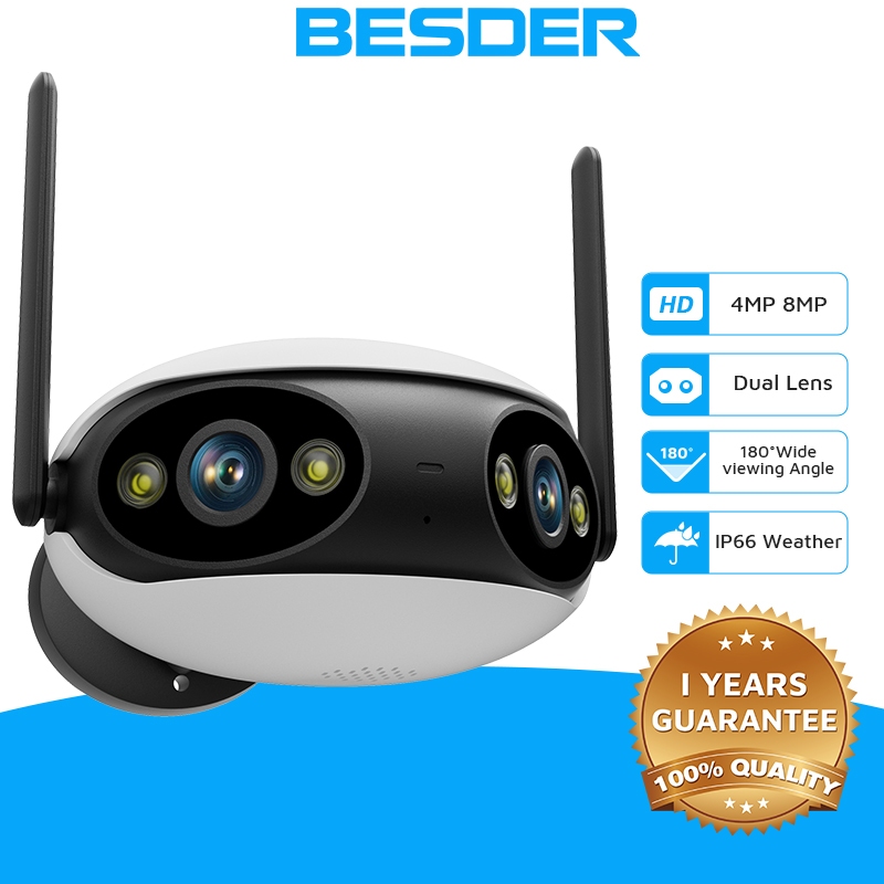 BESDER Dual Lens CCTV Wireless Outdoor 180° Ultra-Wide Angle Security ...