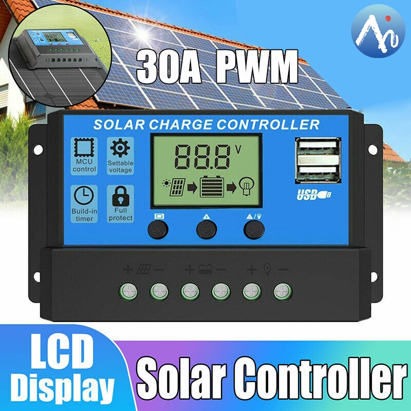 30A PWM Solar Charge Controller 12V/24V Auto Charge Controller Solar Panel Controller Solar ...