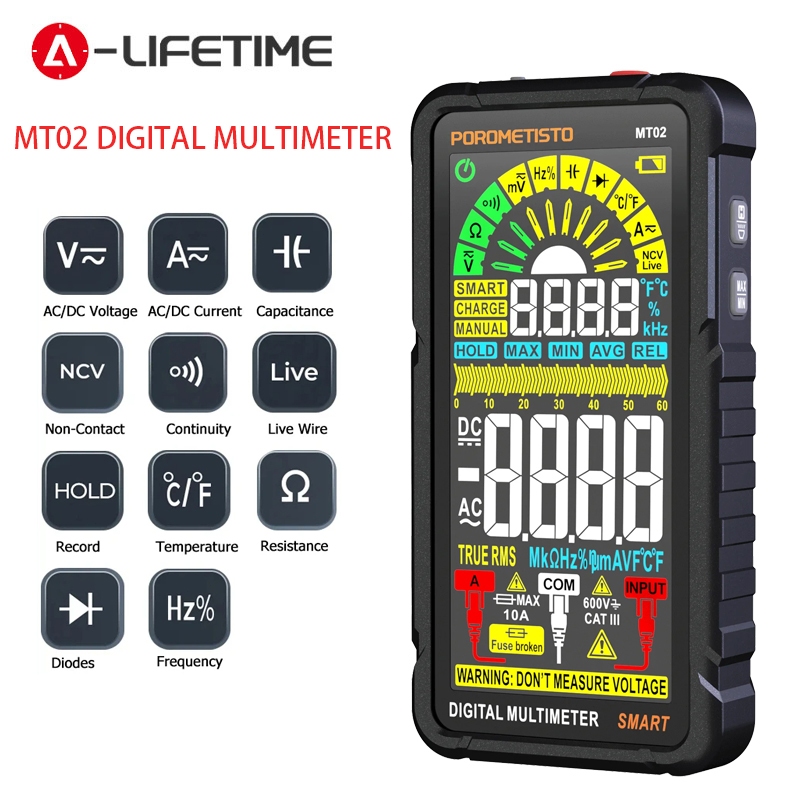 MT02 Digital Multimeter Multi-functional Rechargeable 600V 10A AC DC ...
