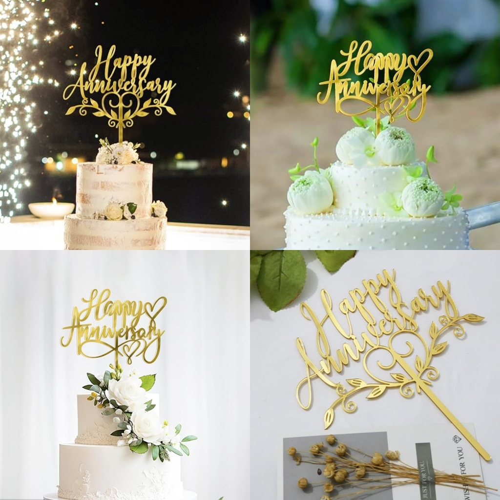 10 Pieces Happy Anniversary Cake Toppers, Wedding Anniversary Acrylic ...