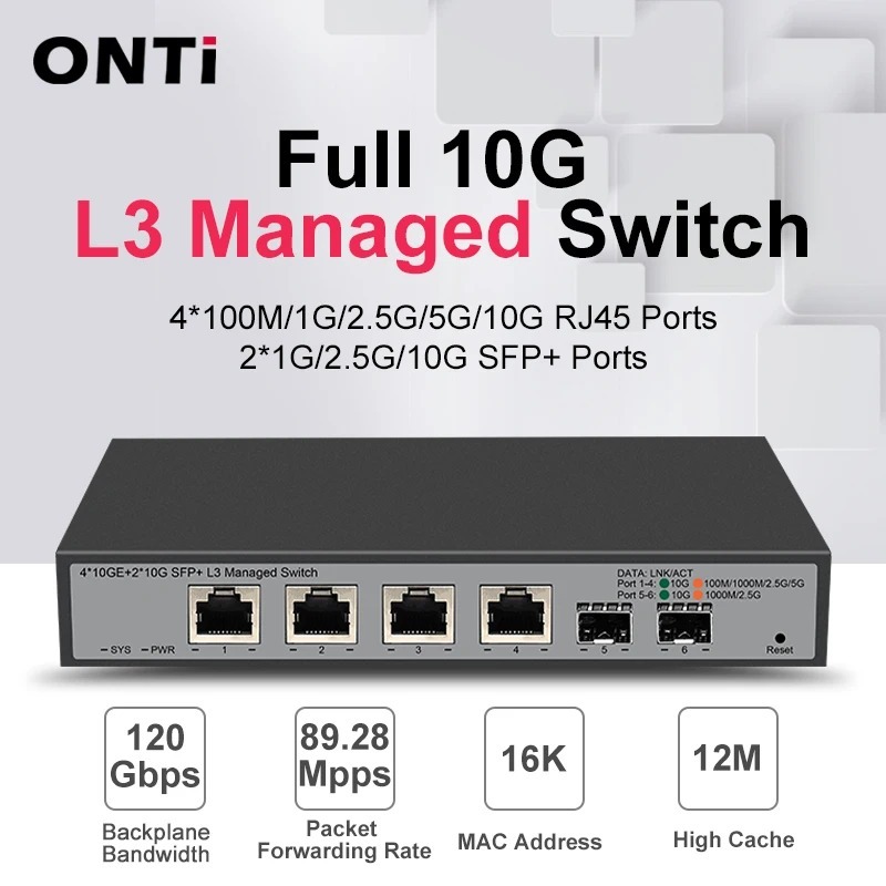 ONTi Network switch4 Ports 10G RJ45 Mangement L3 Fiber Optical Switch ...