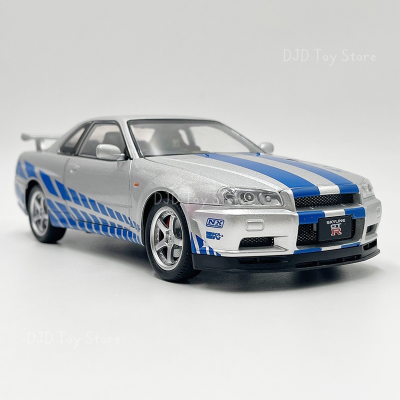 1:24 Diecast Car Model Toy Nissan GTR GT-R R34 Miniature Replica Pulll ...