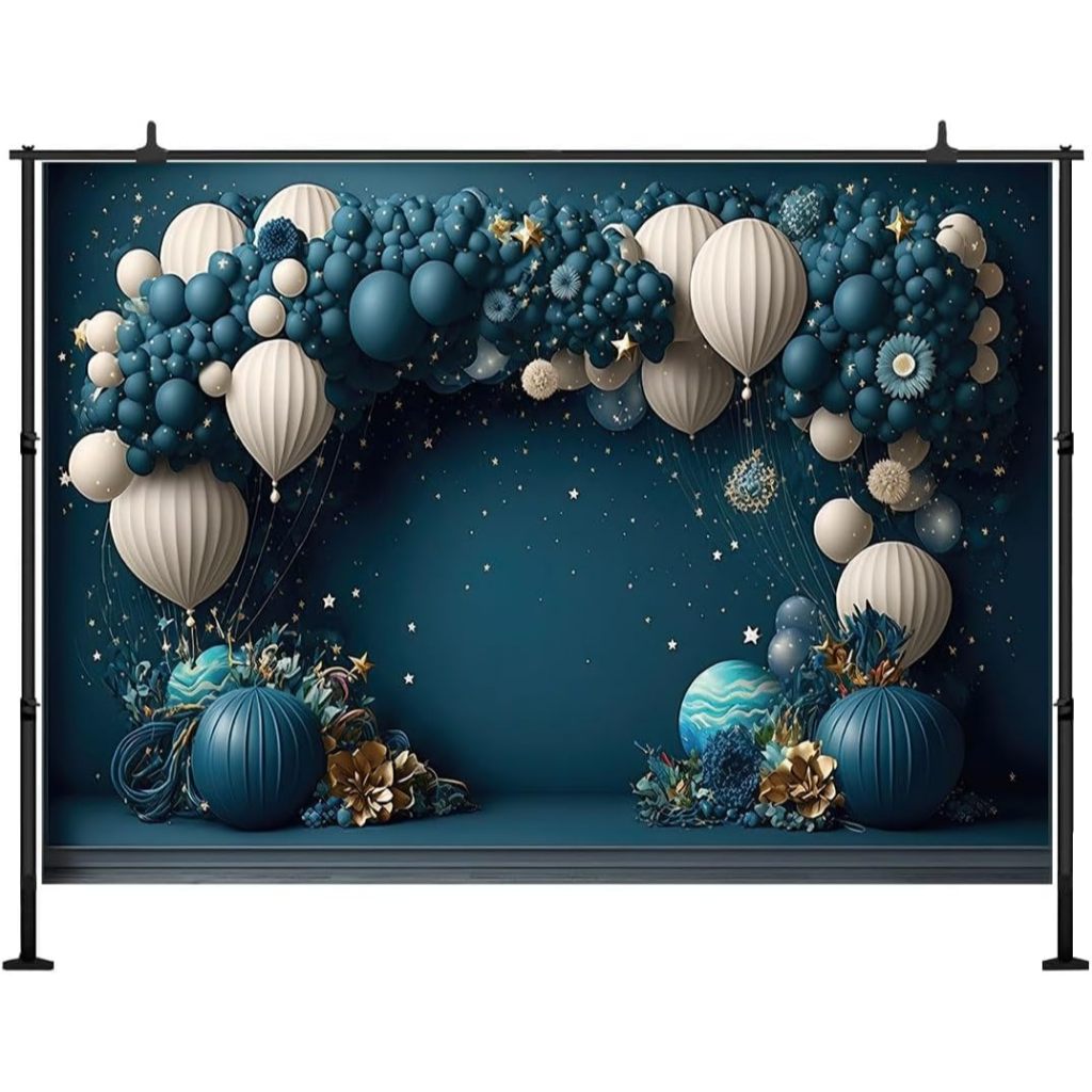 Happy Birthday Photography Backdrop for Party Blue Balloons Decorations ...