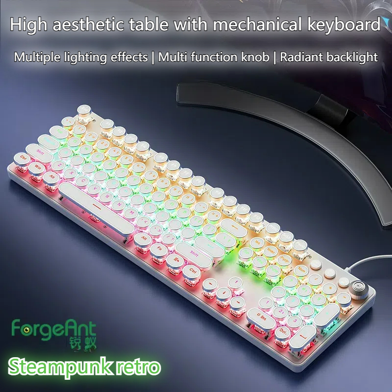 Forgeant K104 Punk Retro Wireless Three-Mode Mechanical Keyboard High ...