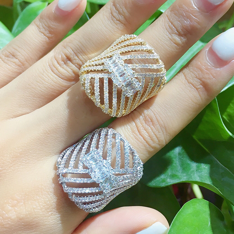 Luxury Trendy Women Ring hollow Ring High Quality AAA+ Cubic Zirconia ...