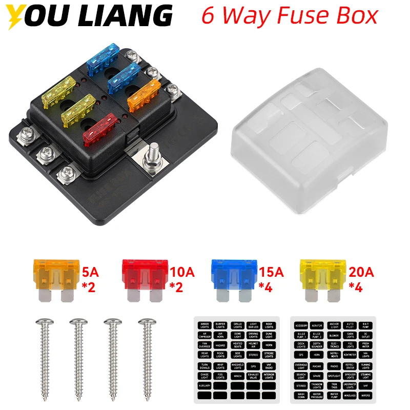Fuse Box Holder 32V 100A 6 Way Fuse Panel with LED Indicator Damp-Proof ...