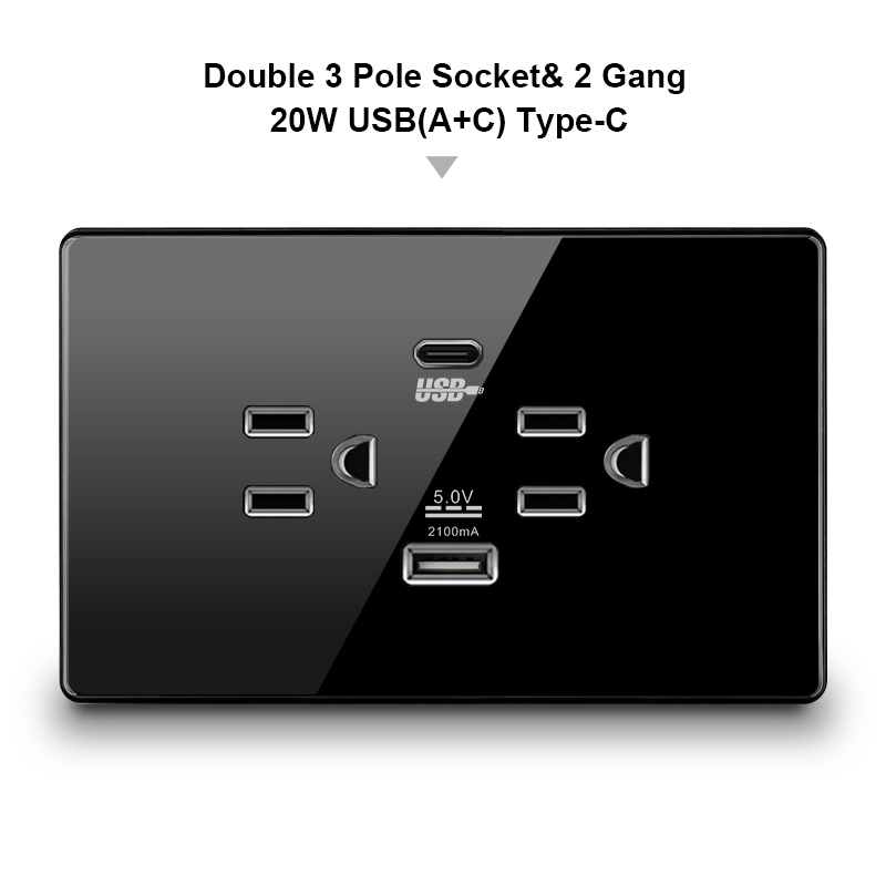 【H8】PSSRISE 120 type US Socket USB+TYPE-C Full Tempered glass panel ...